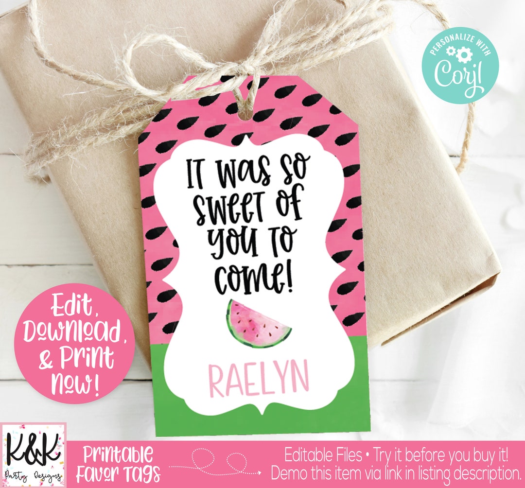 Watermelon Favor Tag, One in a Melon, Watermelon Party Favor ...