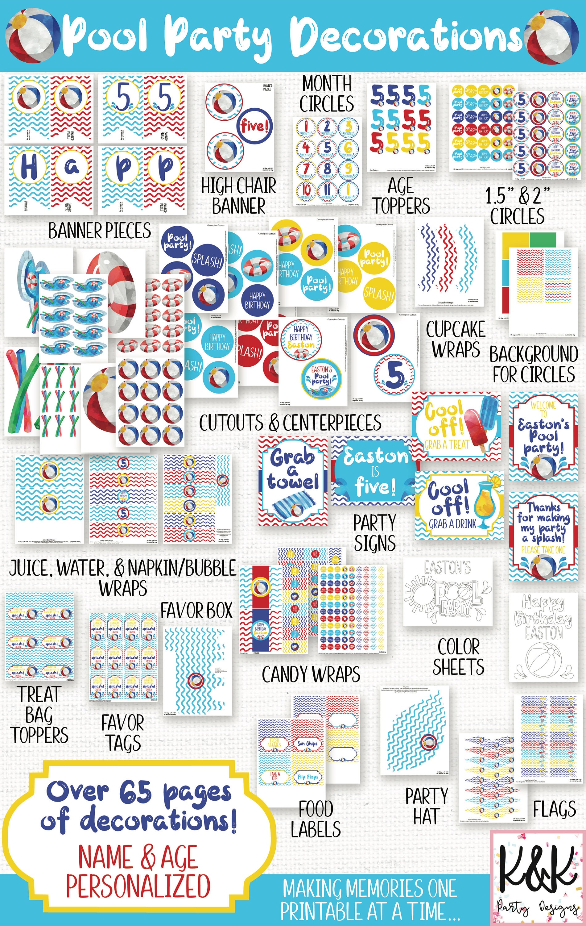 Pool Party Food Labels, Beach Ball Food Labels, Pool Party Place Cards ...