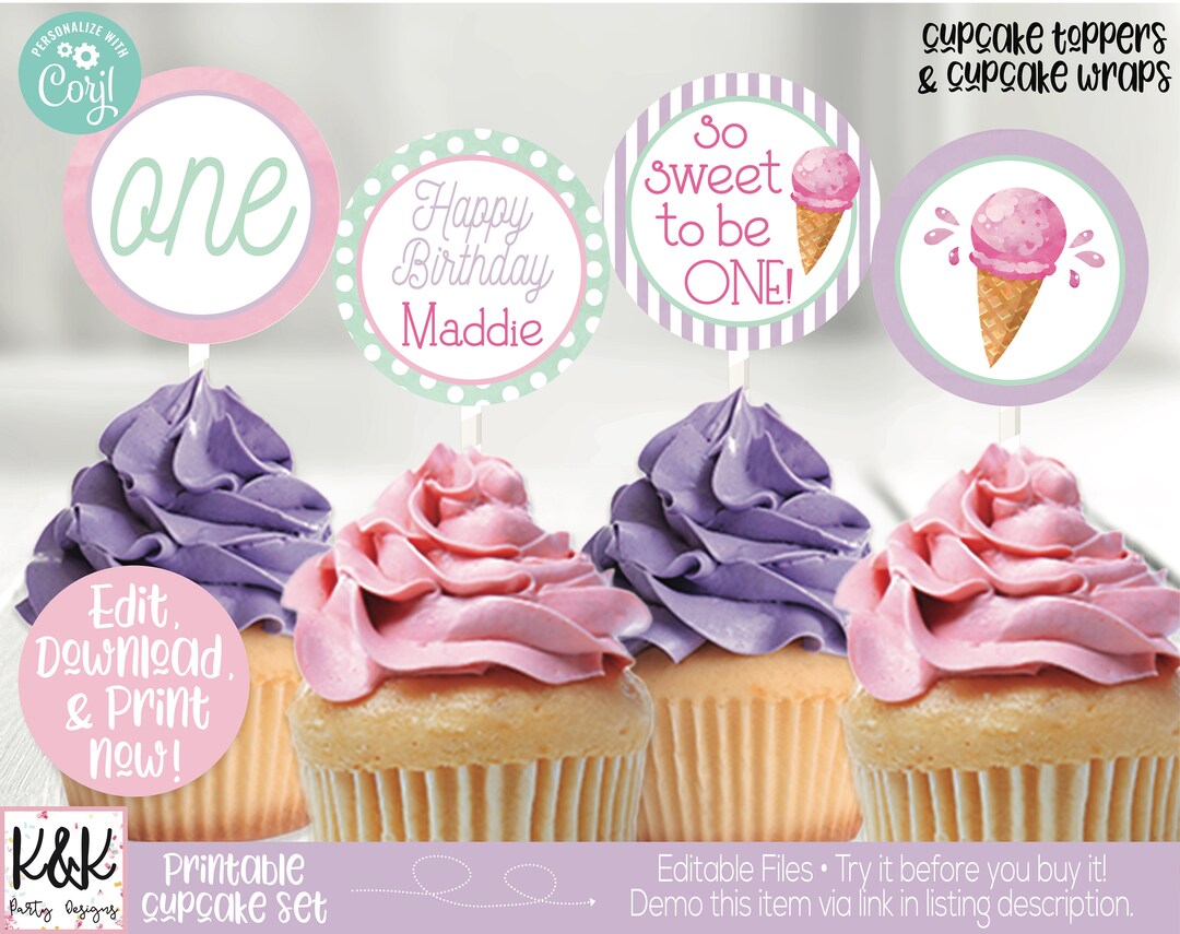 Ice Cream Cupcake Toppers, Ice Cream Birthday Party Decorations, Ice ...