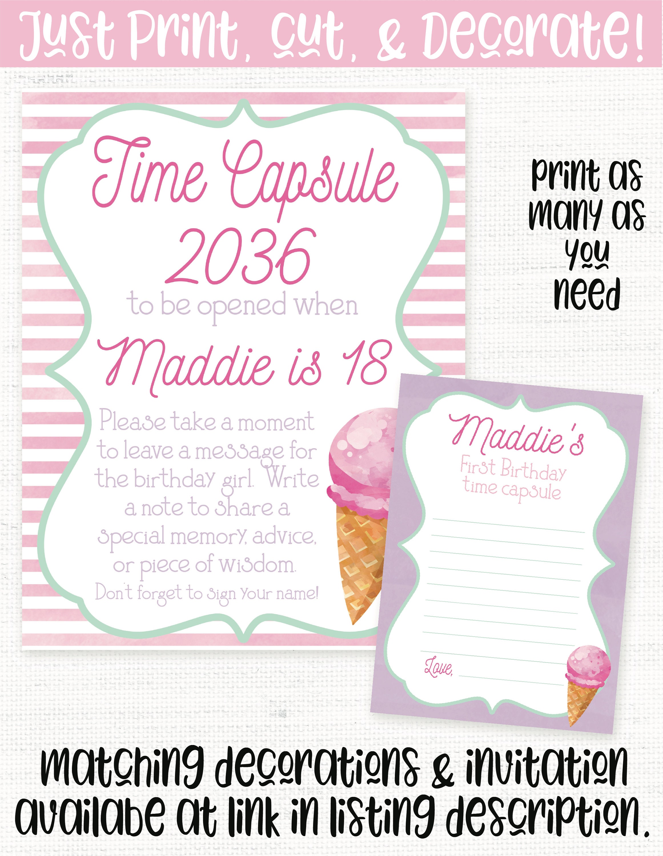 Ice Cream Time Capsule Sign, 1st Birthday Capsule, Ice Cream Birthday ...