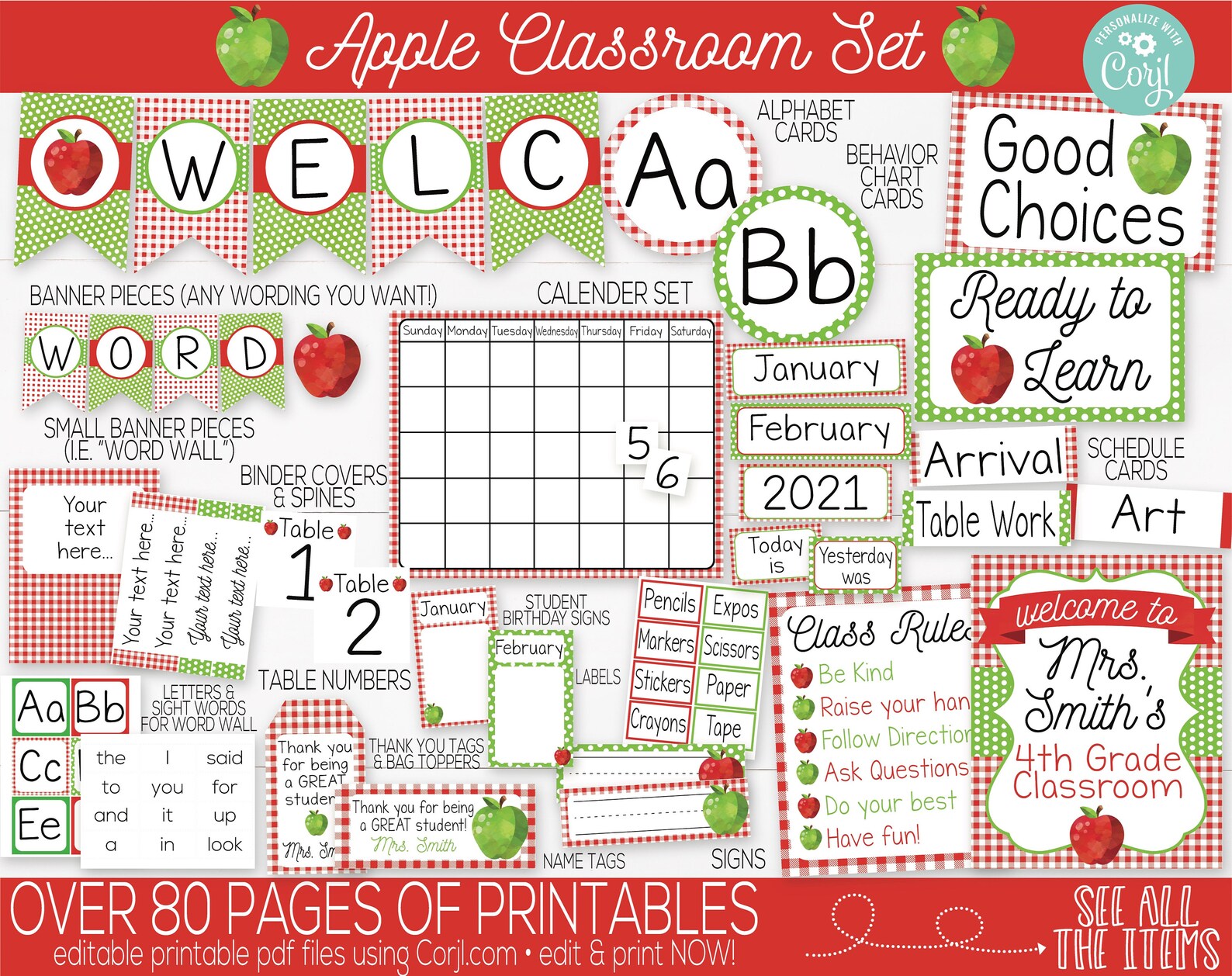 Apple Classroom Banner Printable Apple Theme Teacher Supply | Etsy