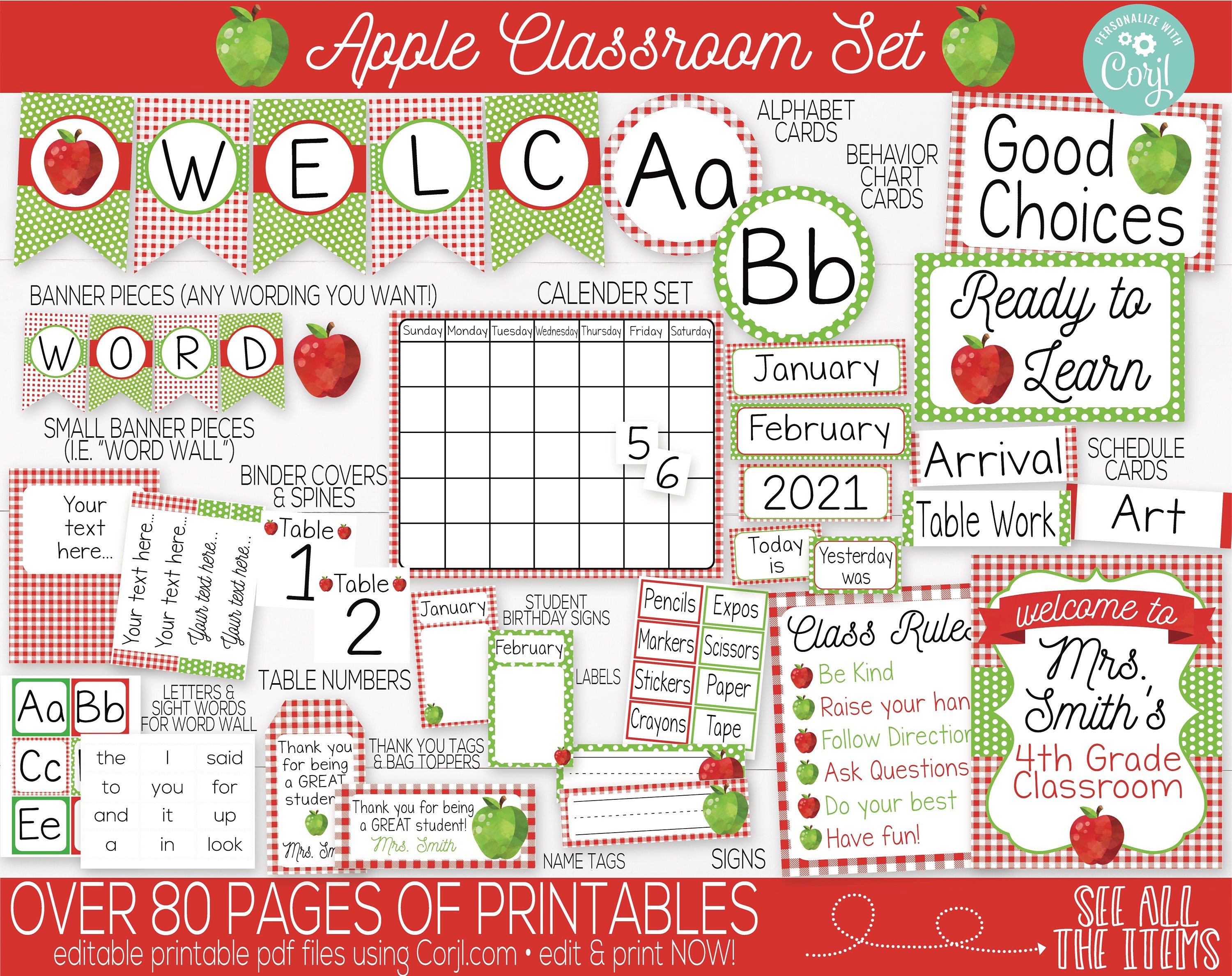 Apple Classroom Banner Printable Apple Theme Teacher Supply | Etsy