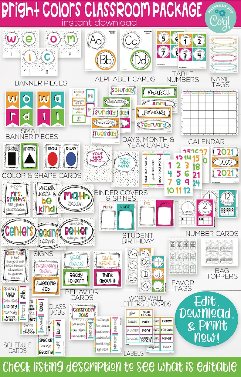 Bright Rainbow Colors Classroom Theme Supplies and Decorations, Teacher ...