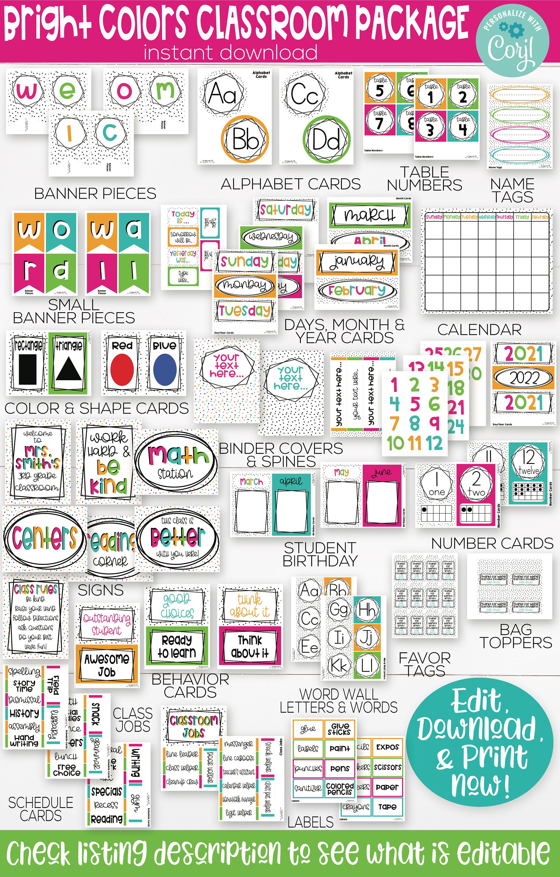 Bright Rainbow Colors Classroom Theme Supplies and - Etsy