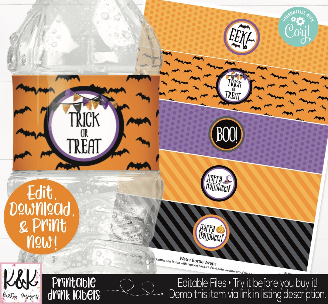 Halloween Water Bottle Label, Halloween Drink Bottle Label, Halloween ...