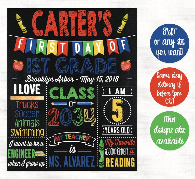 First Day of School Sign Back to School Sign 1st Day of - Etsy