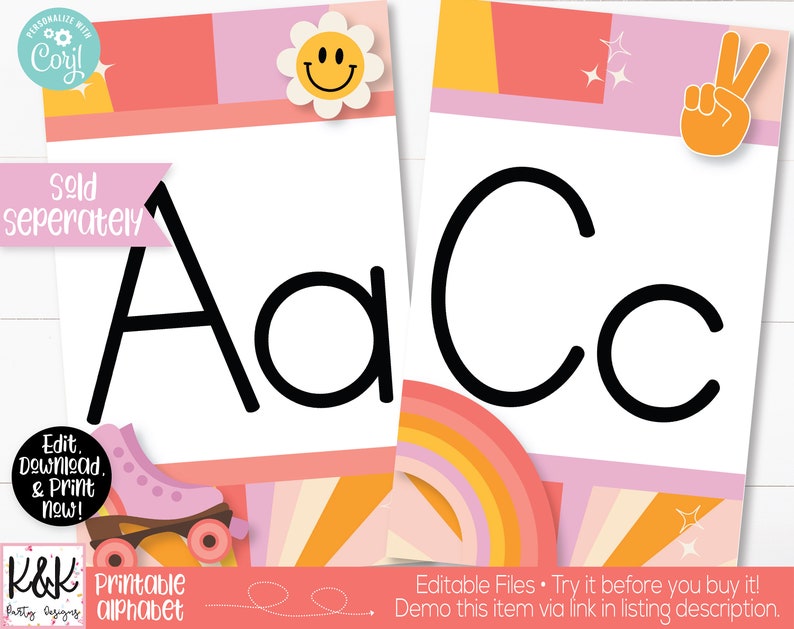 Retro Groovy Theme Classroom Desk Name Tags Printable Teacher - Etsy