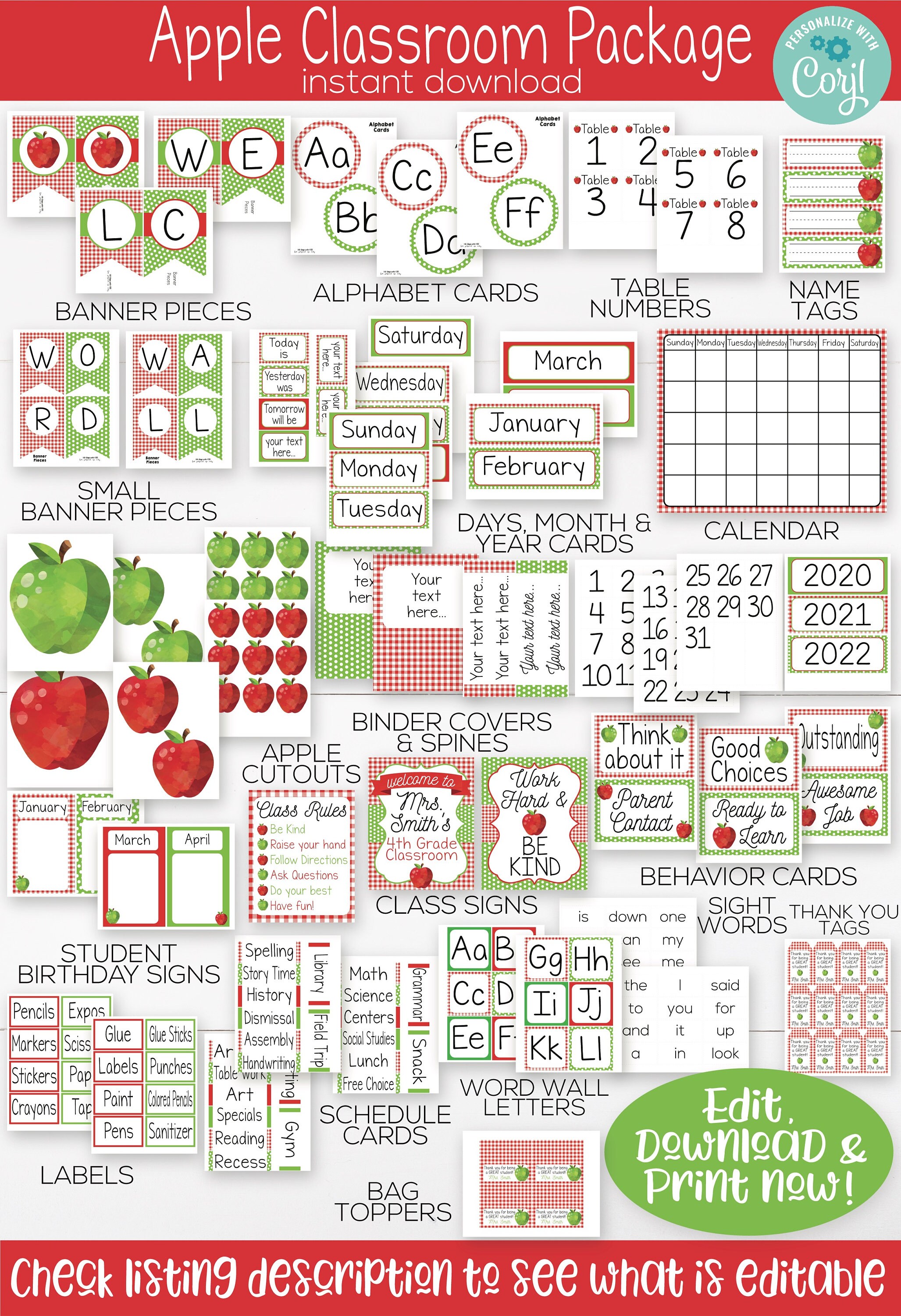 Apple Classroom Banner Printable Apple Theme Teacher Supply | Etsy