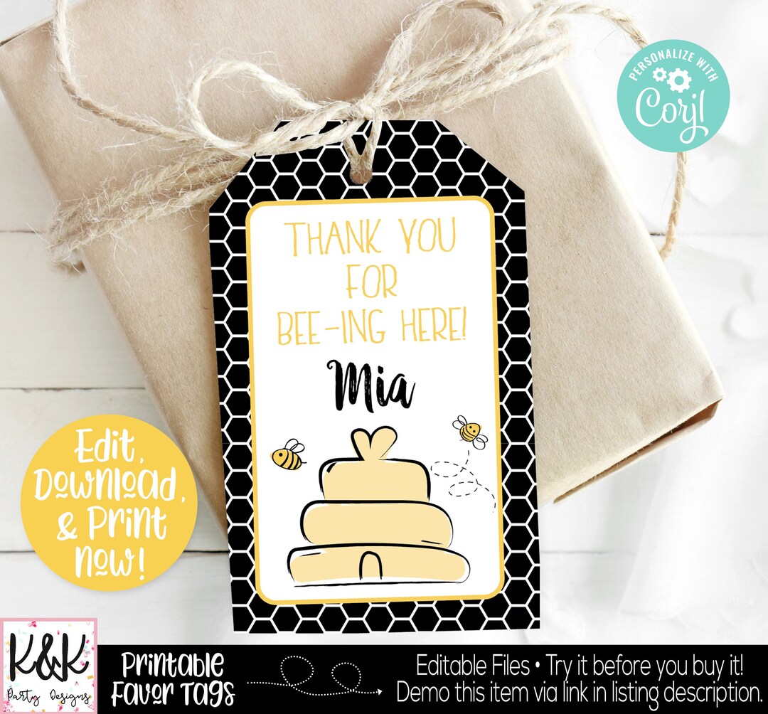 Bee Favor Tags, Bee Thank You Tags, Bee Favor Labels, Bee Baby Shower ...