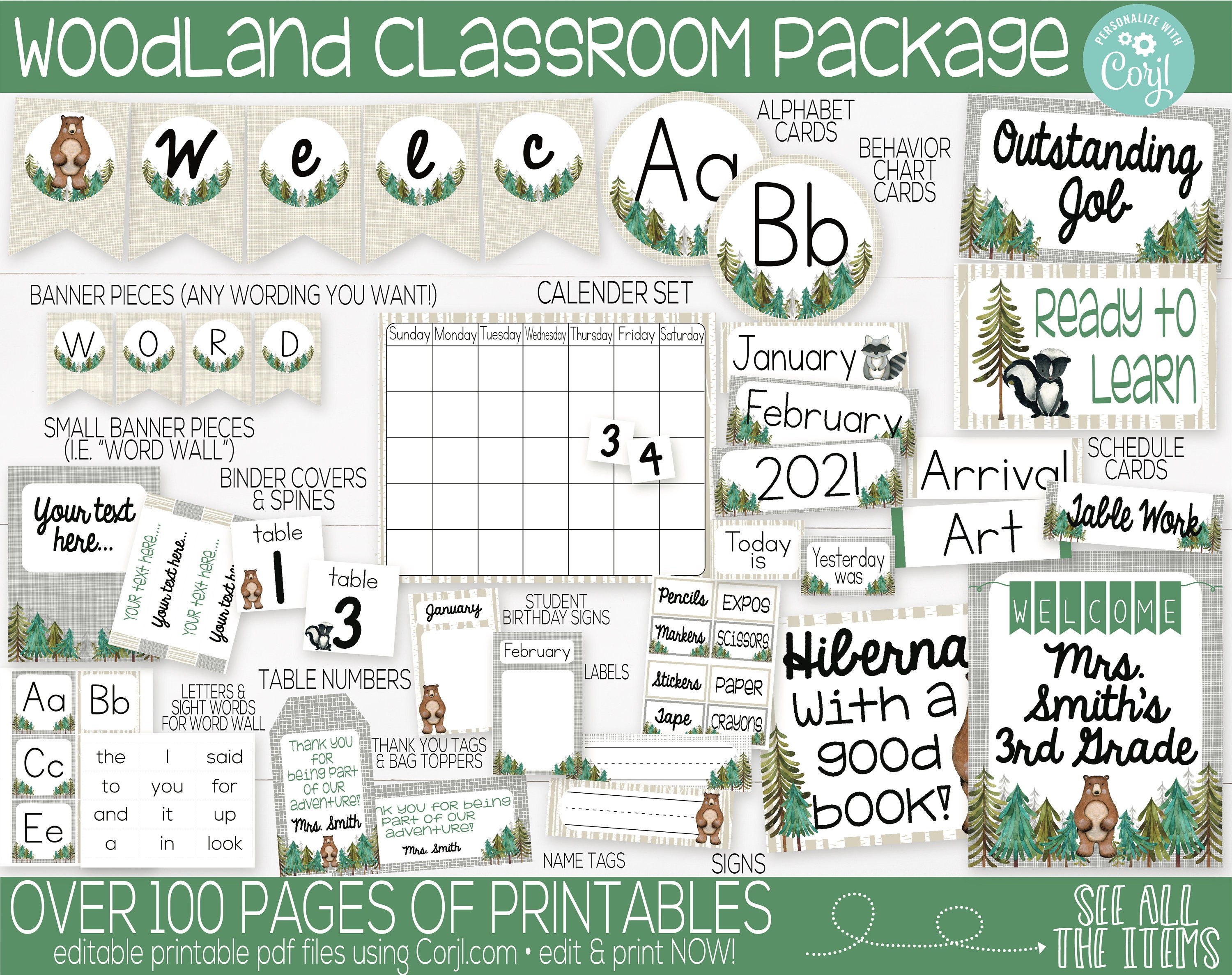 Woodland Classroom Banner Printable, Woodland Forest Theme, Teacher ...