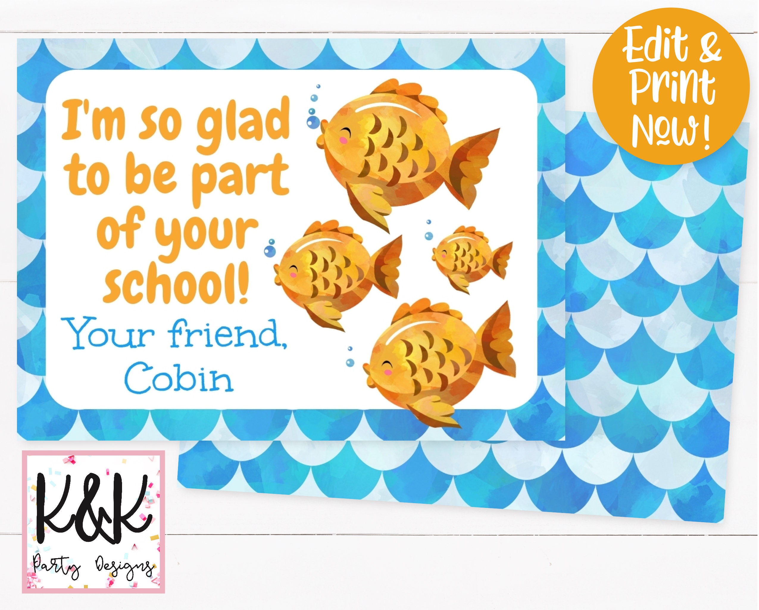 Goldfish Printable Valentine Card, Kids Valentines Day Card, School ...