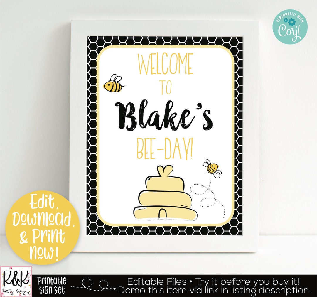 Bee Birthday Party Signs, Bee Welcome Sign, Bee Birthday Party ...
