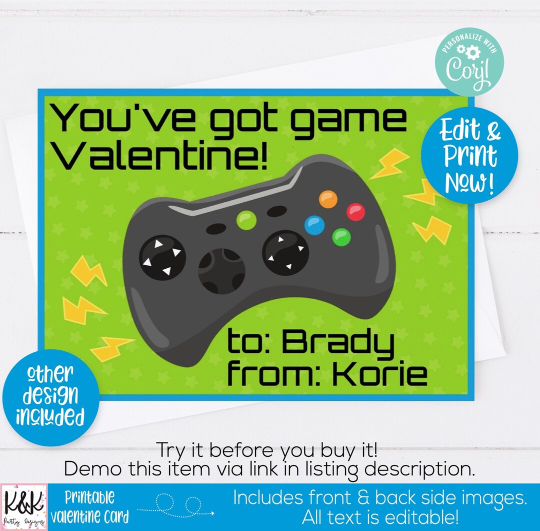 Video Game Printable Valentine Card, Kids Valentines Day Card, Gamer ...