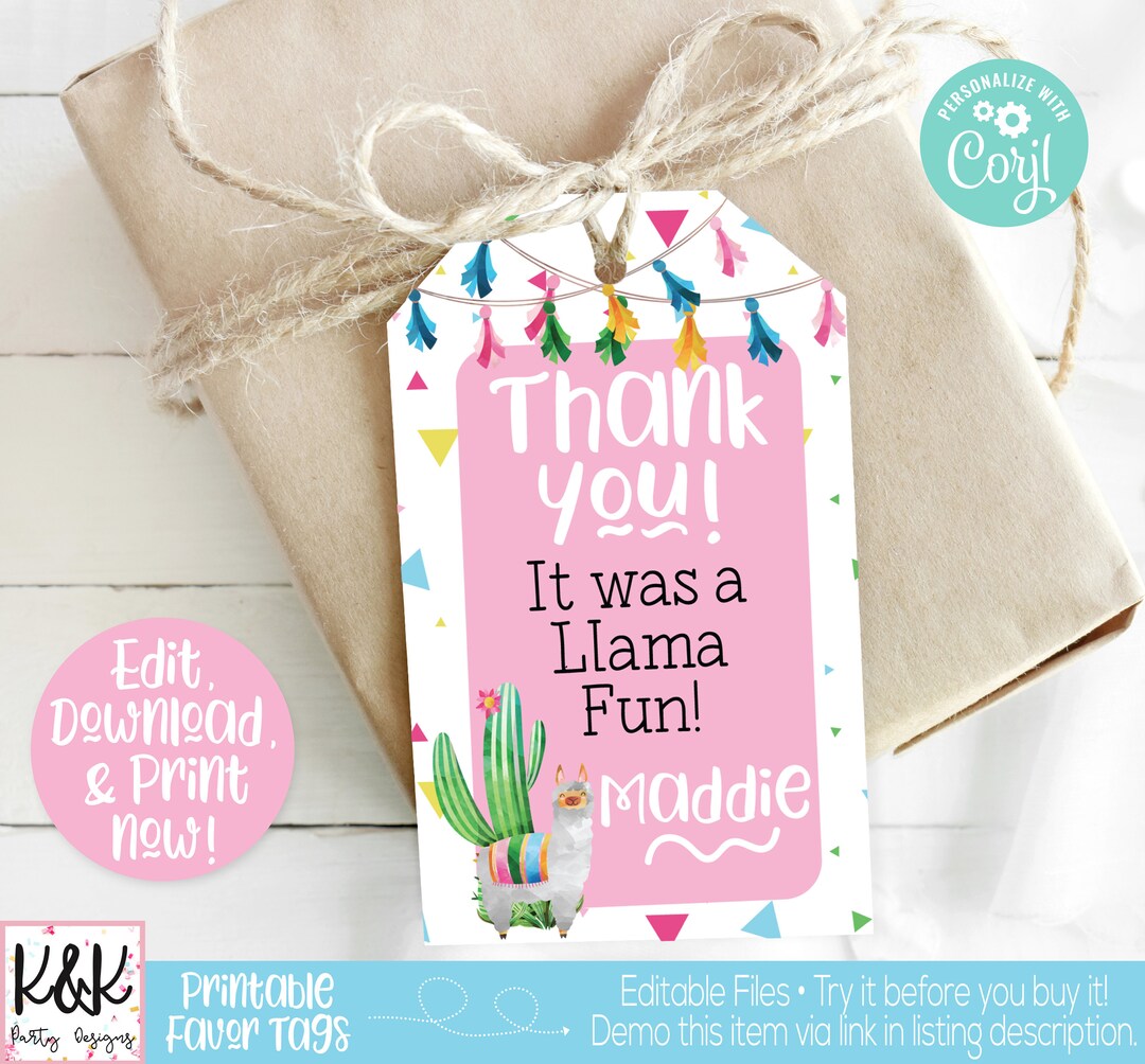 Llama Favor Tags, Llama Thank You Tags, Llama Birthday Party ...
