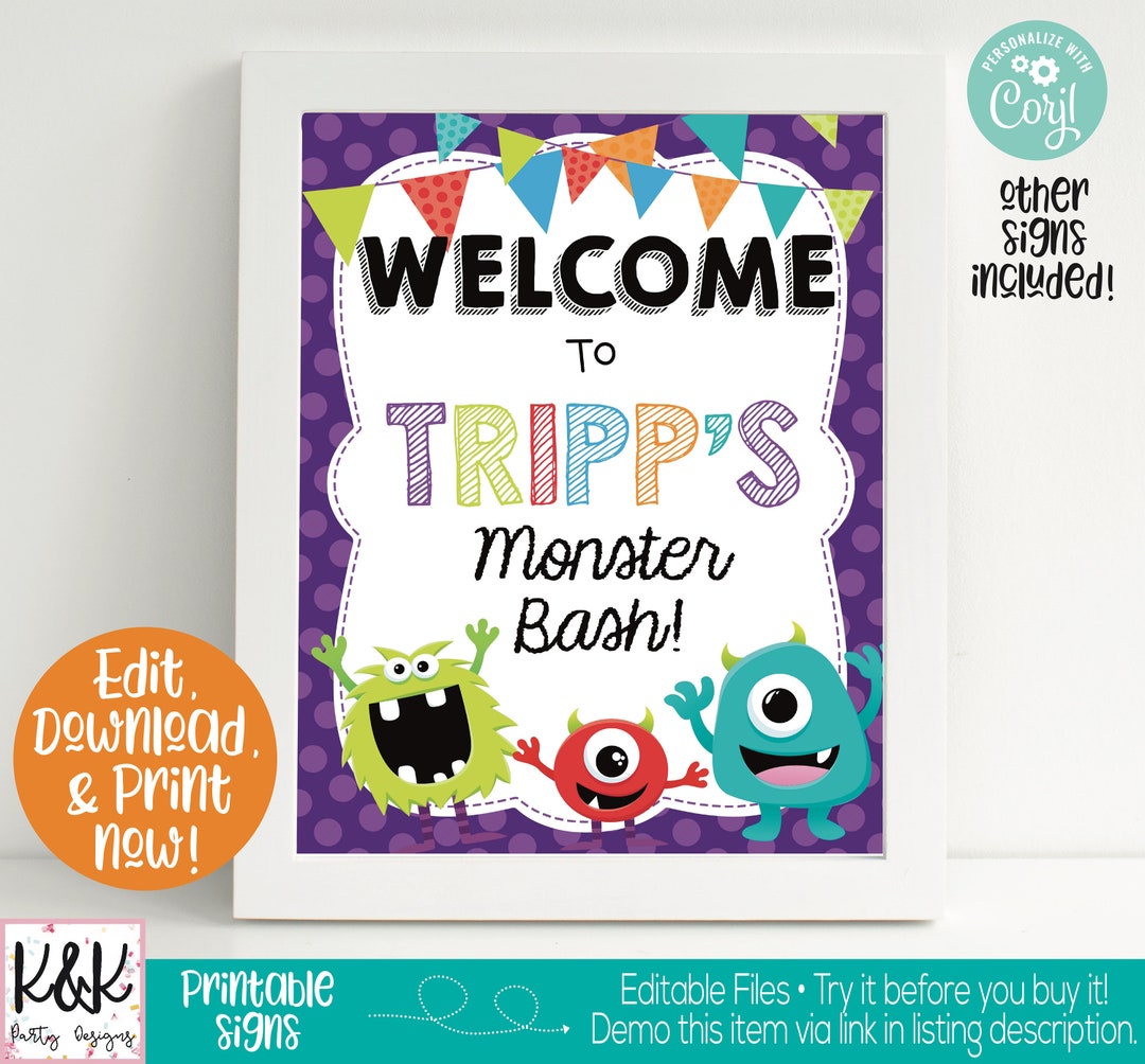 Little Monster Party Signs, Little Monster Welcome Sign, Little Monster ...