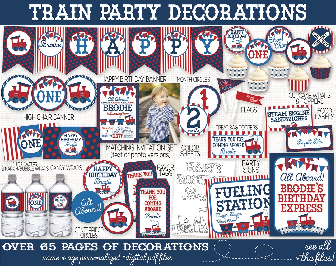 Train Birthday Party Printable Decorations, Train Party, Train Birthday ...