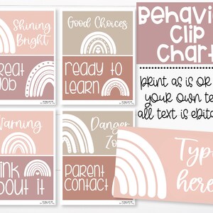 Calm Neutral Boho Rainbow Theme Classroom Editable Behavior Clip Chart ...