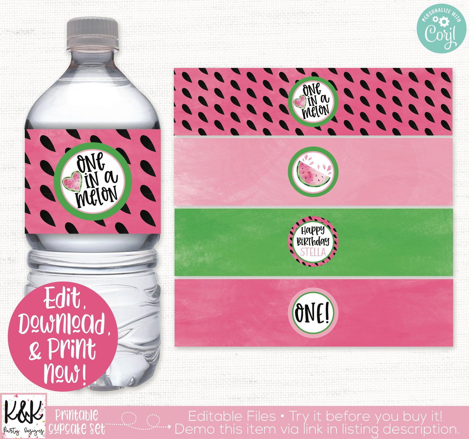 Watermelon Water Bottle Labels Watermelon Birthday Party - Etsy