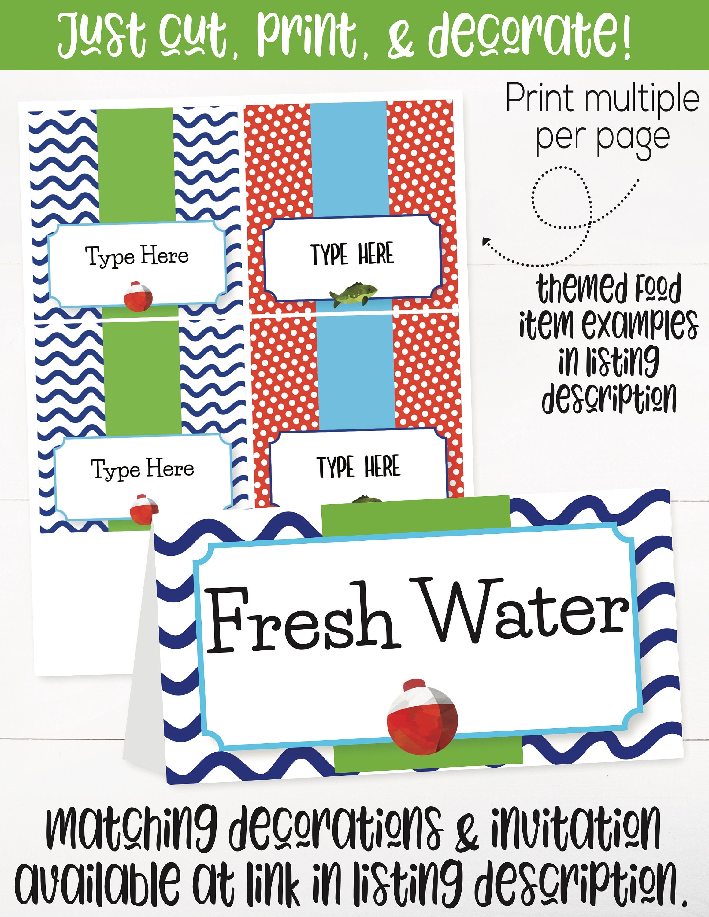 Ofishally One Fish Food Labels Fish Buffet Cards Fish Place | Etsy