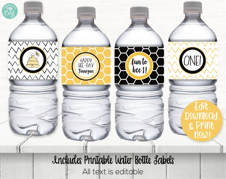 Bee Water Bottle Labels, Bee Drink Labels, Bee Birthday Party ...