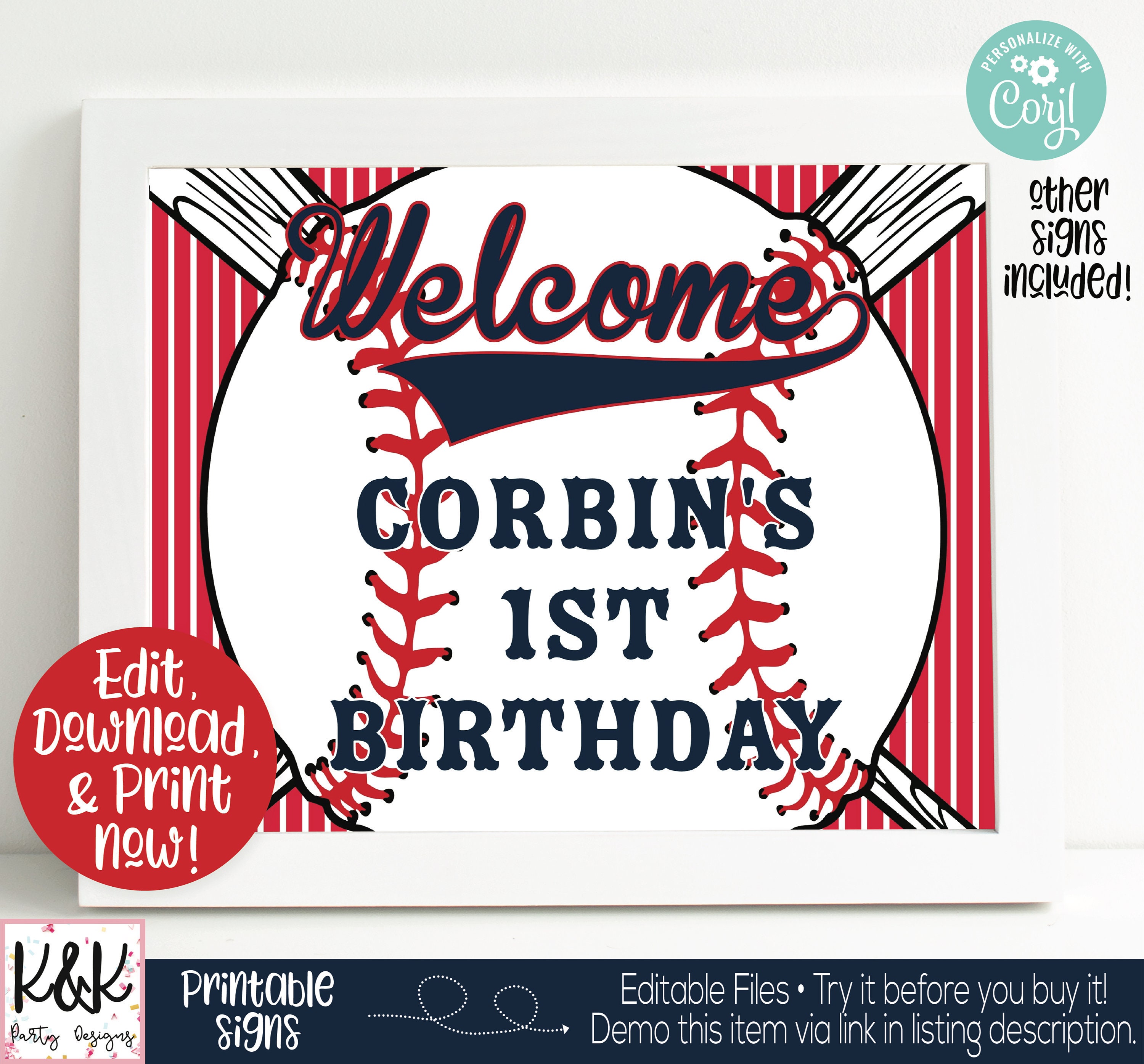 Baseball Birthday Party Signs Baseball Party Welcome Signs | Etsy