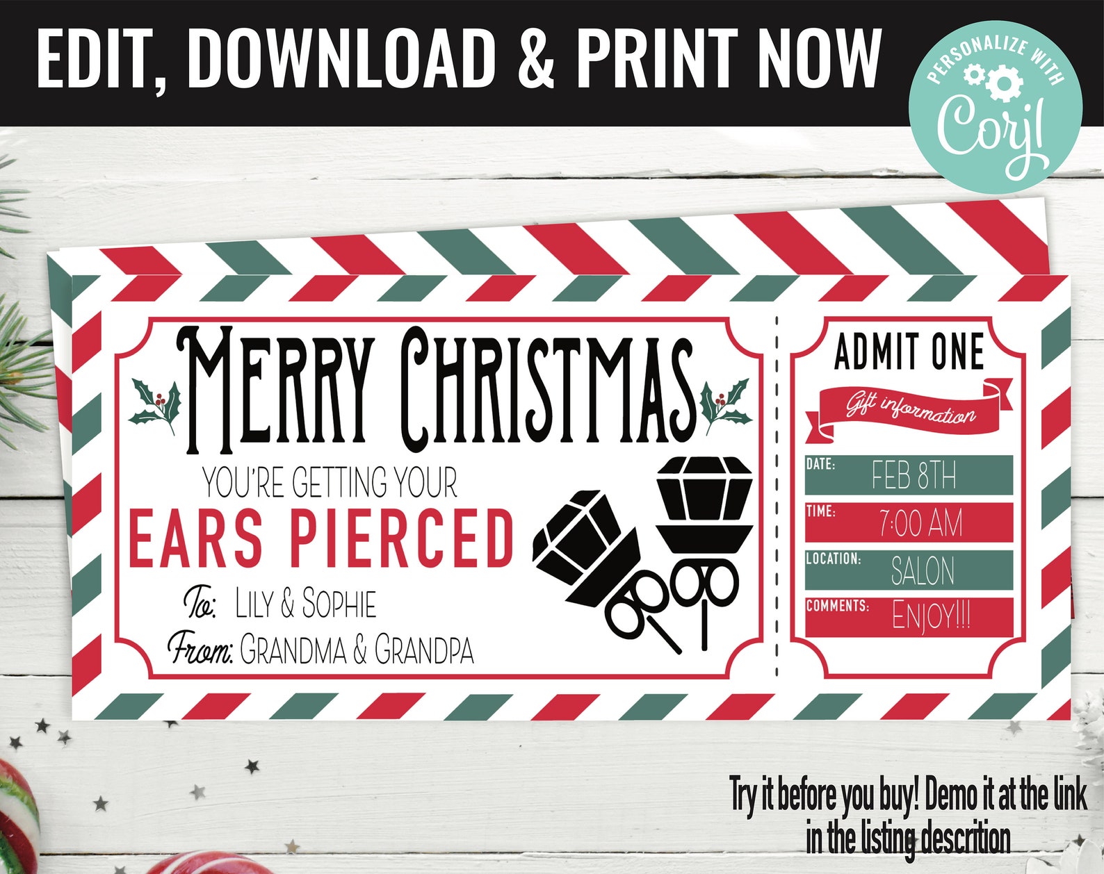 Christmas Ear Piercing Surprise Gift Voucher Surprise Earring - Etsy