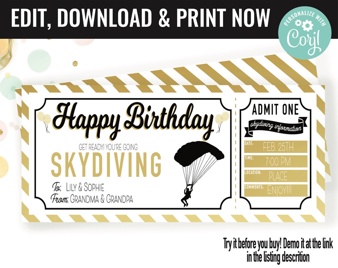 Birthday Surprise Skydiving Experience Gift Voucher, Skydiving Trip ...