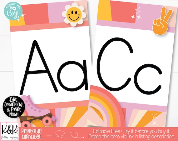 Retro Groovy Theme Classroom Alphabet Banner Printable, Teacher Supply ...