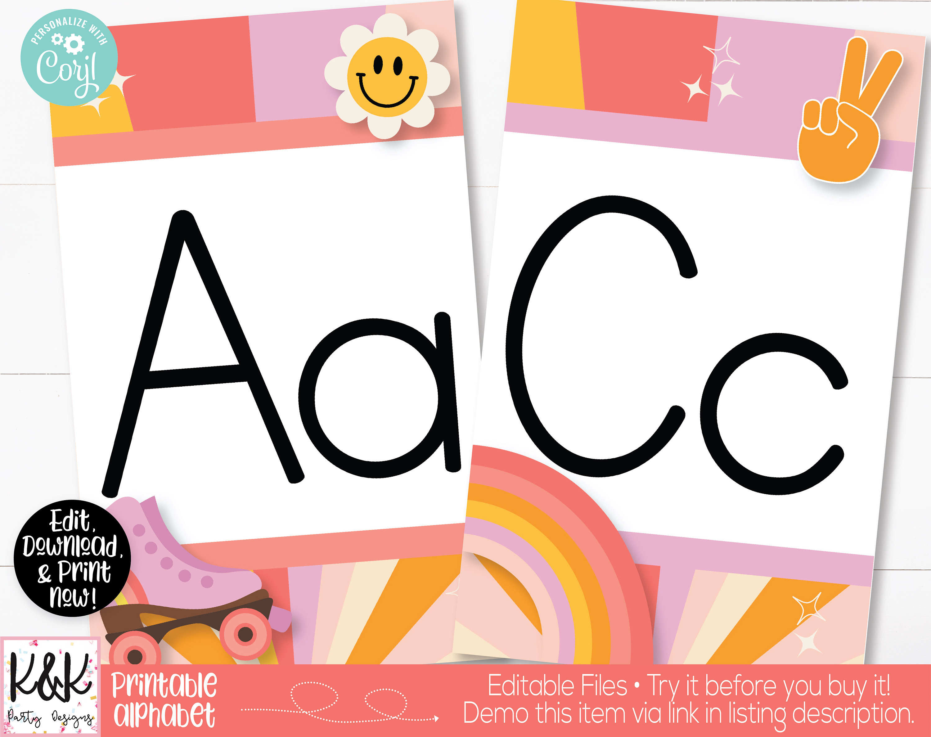 Retro Groovy Theme Classroom Alphabet Banner Printable, Teacher Supply ...