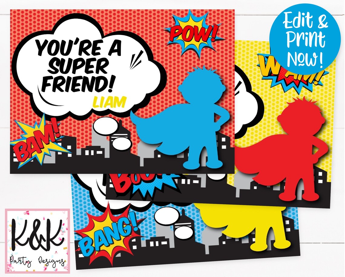 Superhero Printable Valentine Card, Superhero Valentines, Kids ...