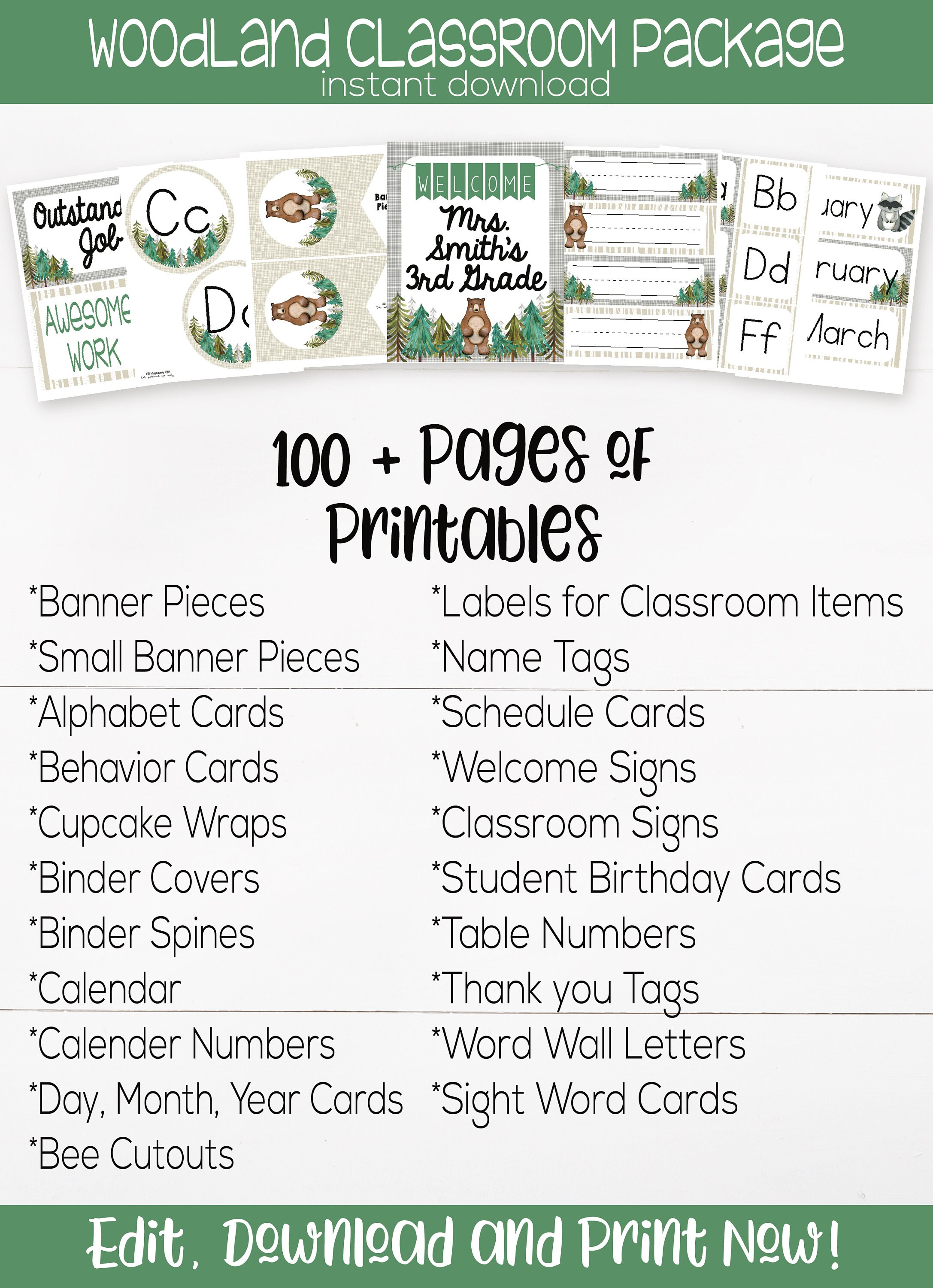 Woodland Classroom Desk Name Tag Printable, Woodland Forest Theme ...