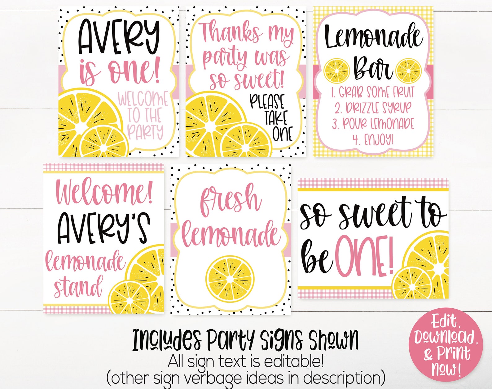Pink Lemonade Birthday Party Decorations, Pink Lemonade Party Sign ...