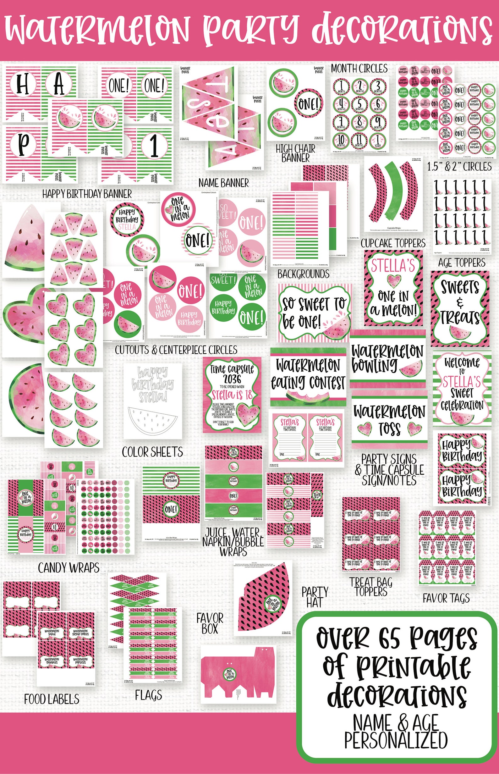 Watermelon Birthday Party Decorations, One in a Melon Party, Watermelon ...
