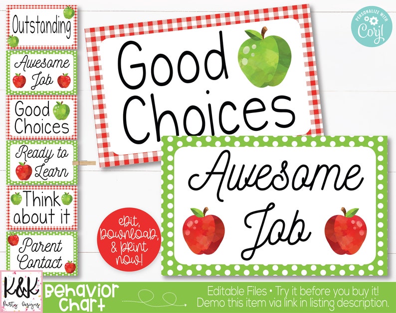 Apple Theme Classroom Editable Behavior Clip Chart Printable - Etsy