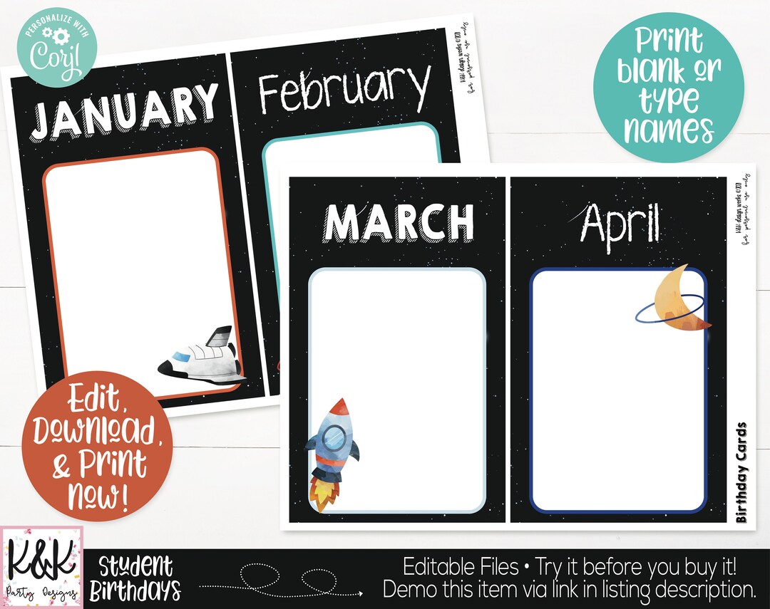 Outer Space Classroom Birthday Display Printable, Space Theme, Teacher ...