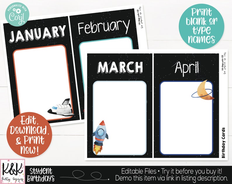 Outer Space Classroom Birthday Display Printable, Space Theme, Teacher ...