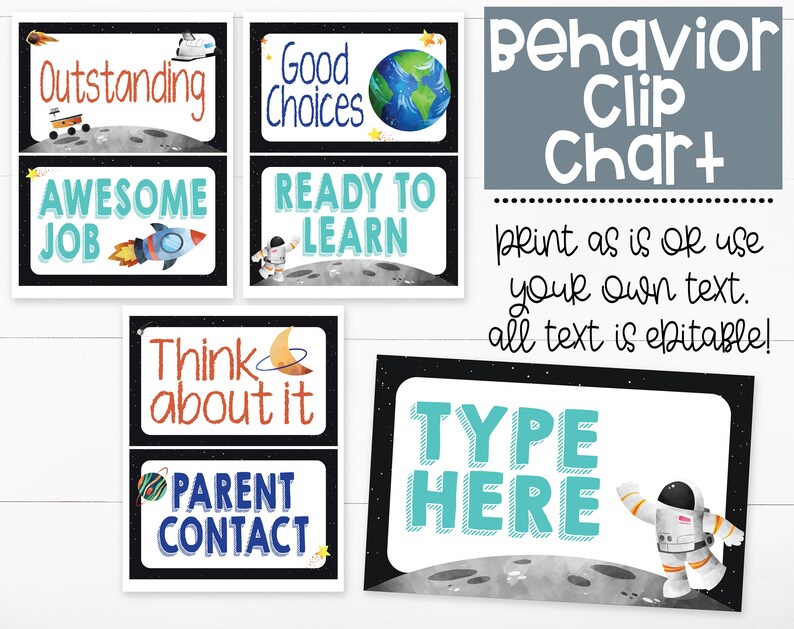 Outer Space Theme Classroom Editable Behavior Clip Chart - Etsy