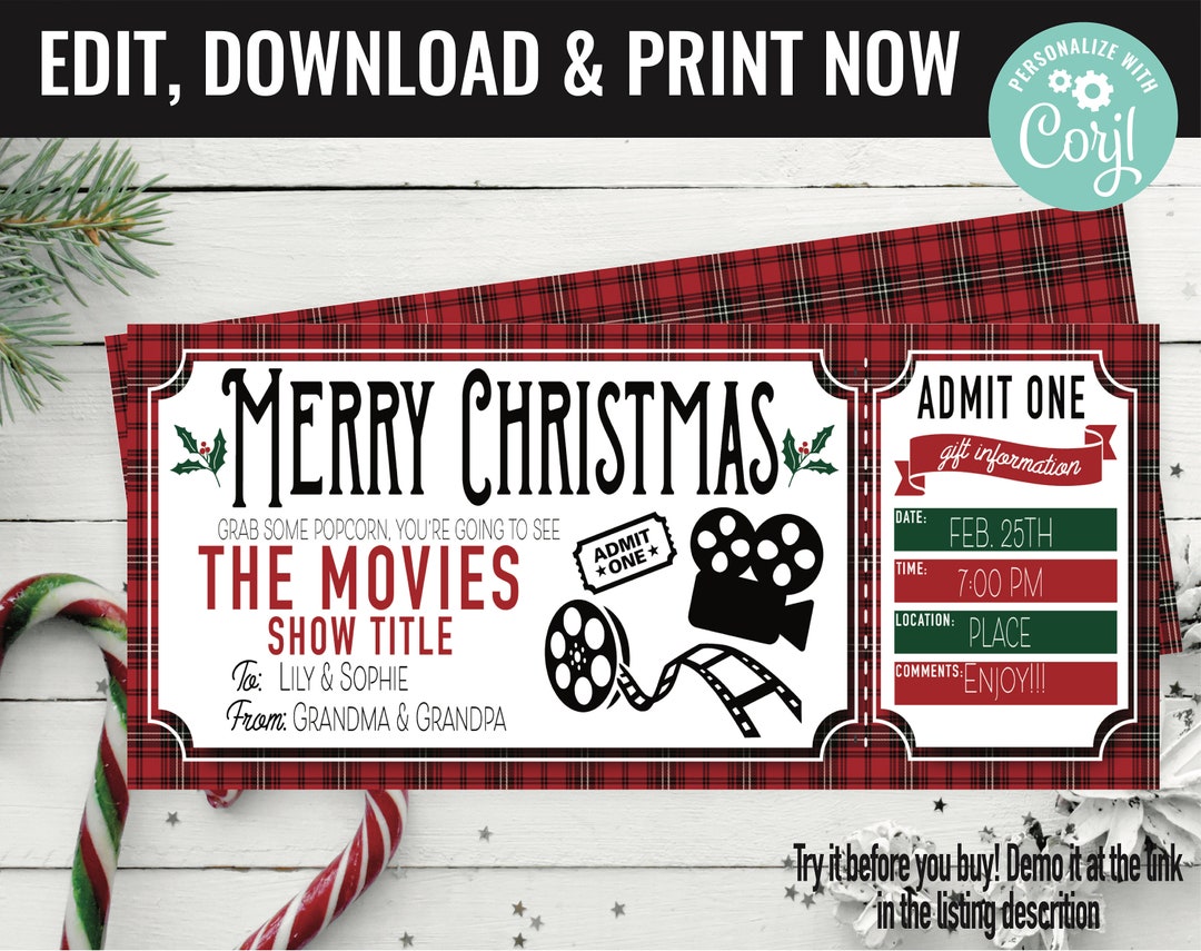 Christmas Movie Ticket Surprise Gift Voucher, Surprise Movie Show ...