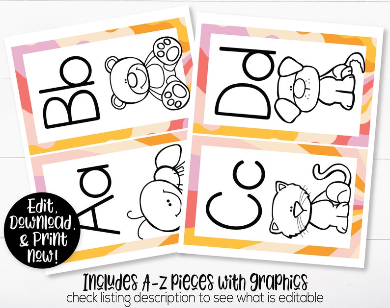 Retro Groovy Theme Classroom Alphabet Banner Printable, Teacher Supply ...