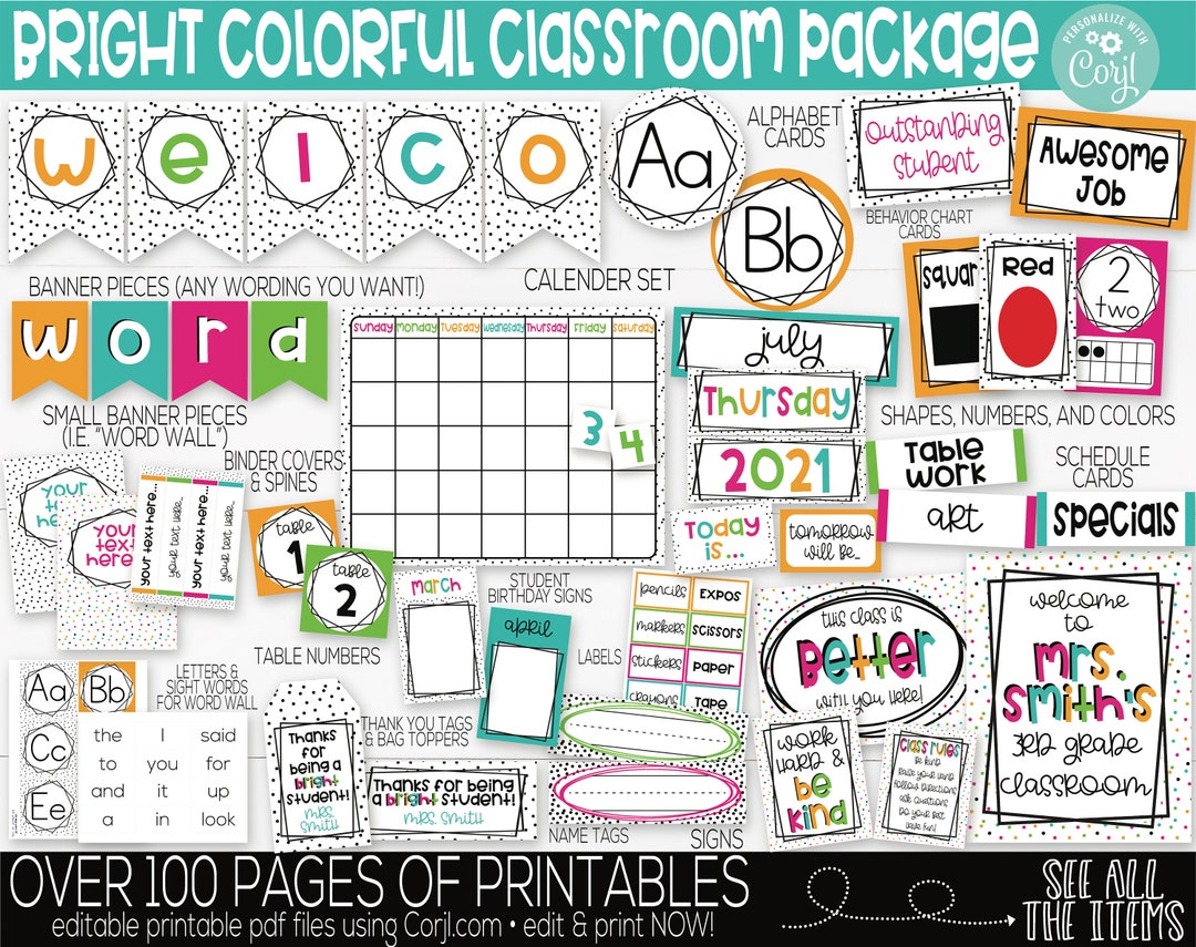 Bright Rainbow Colors Classroom Theme Supplies and Decorations, Teacher ...