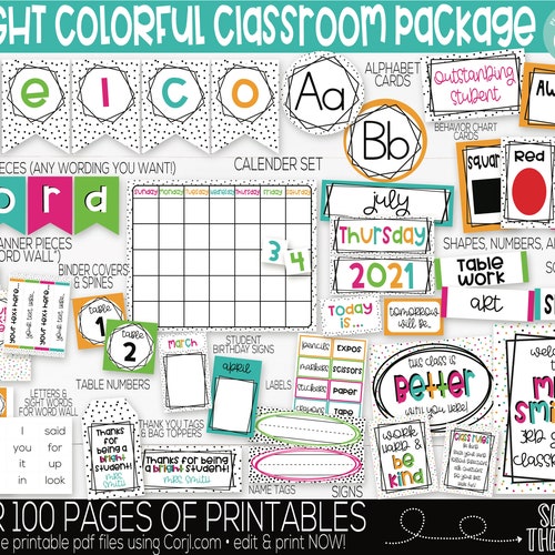 Bright Classroom Decor BUNDLE DIGITAL DOWNLOAD Printable - Etsy