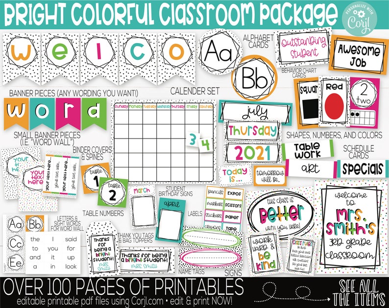 Bright Rainbow Colors Classroom Theme Supplies and - Etsy
