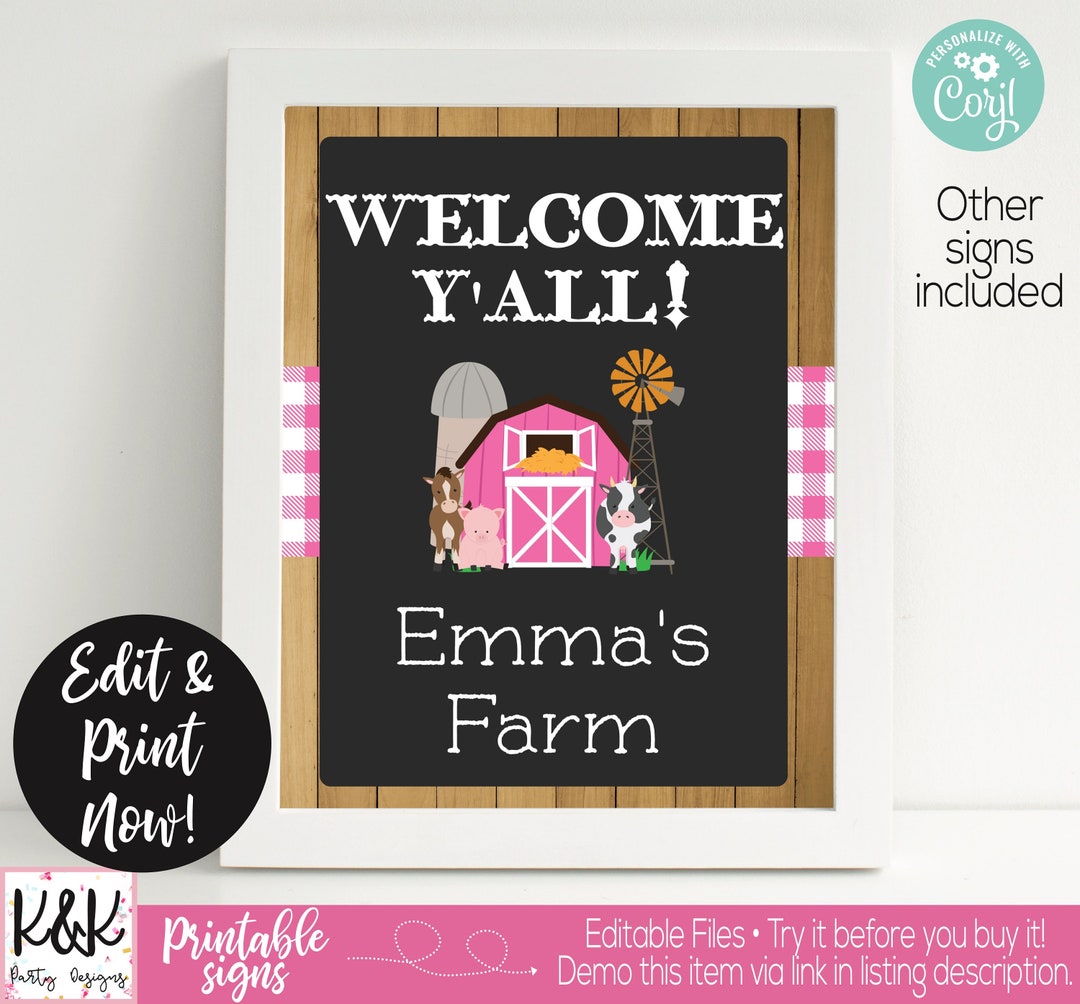 Farm Birthday Party Signs, Farm Welcome Sign, Barnyard Birthday Party ...