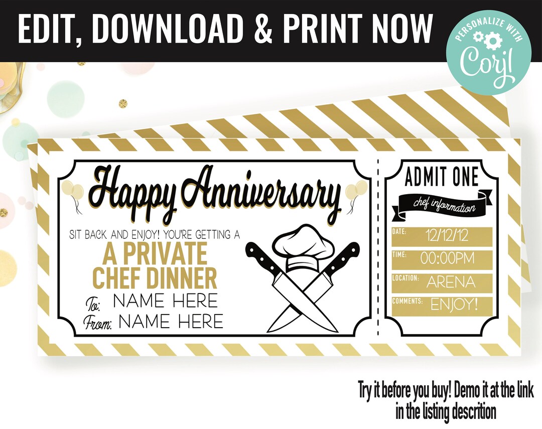 Anniversary Surprise Private Chef Dinner Gift Voucher, Private Chef ...