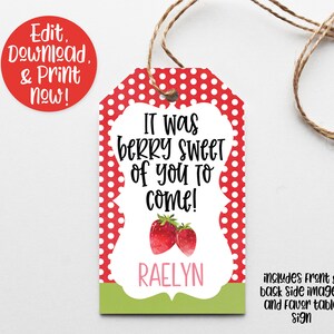 Strawberry Favor Tag, Strawberry Birthday Party Decorations, Strawberry ...