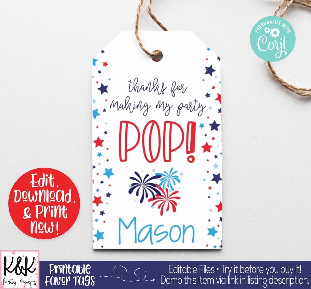 4th of July Favor Tag, 4th of July Birthday Party Decorations, BBQ ...