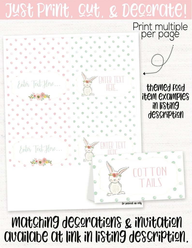 Bunny Party Food Labels, Easter Bunny Place Cards, Bunny Birthday Party ...