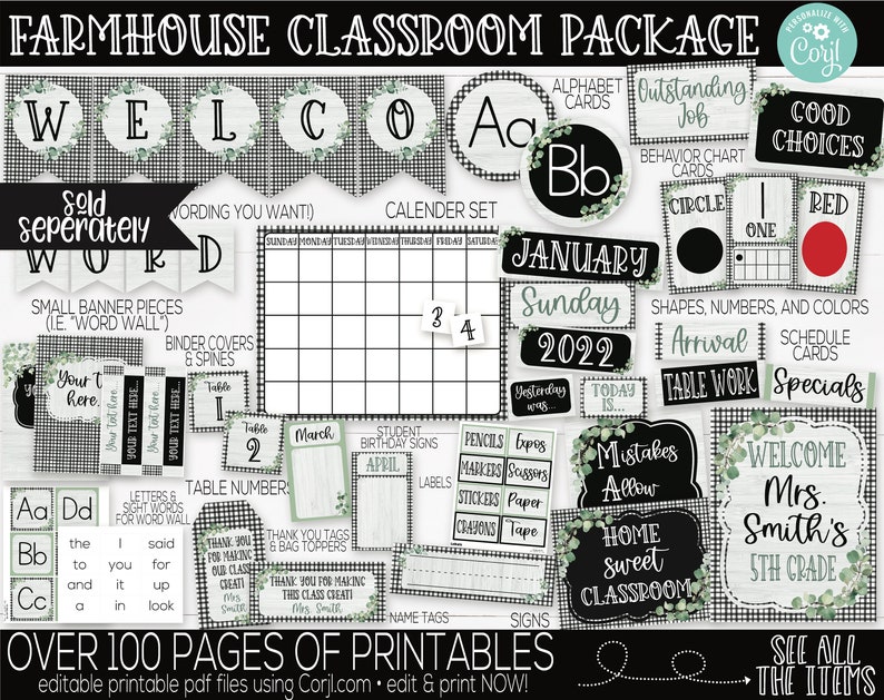 Farmhouse Theme Classroom Alphabet Banner Printable Teacher - Etsy