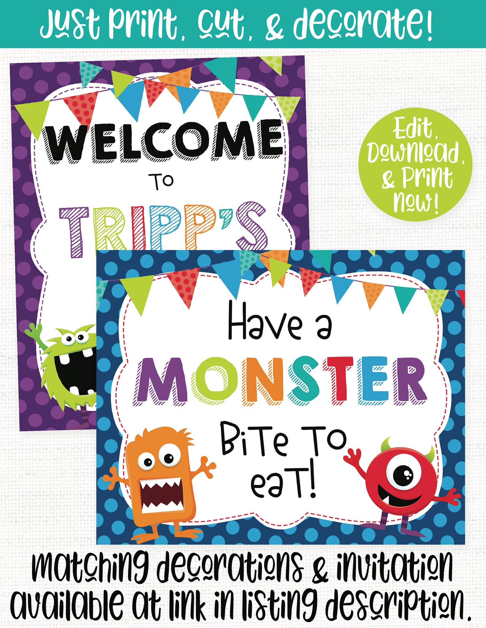 Little Monster Party Signs, Little Monster Welcome Sign, Little Monster ...