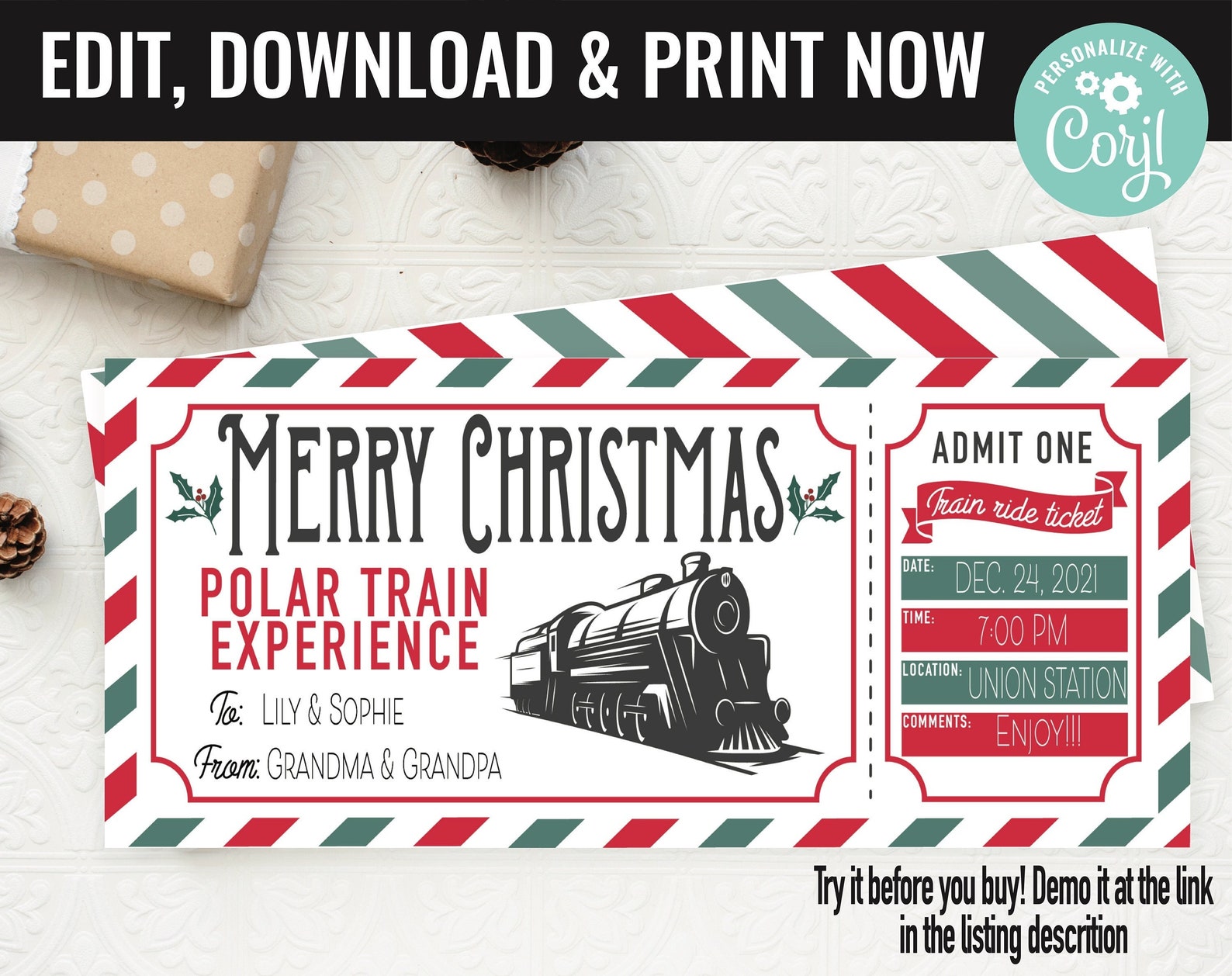 Christmas Train Ticket Surprise Gift Voucher Boarding Pass - Etsy